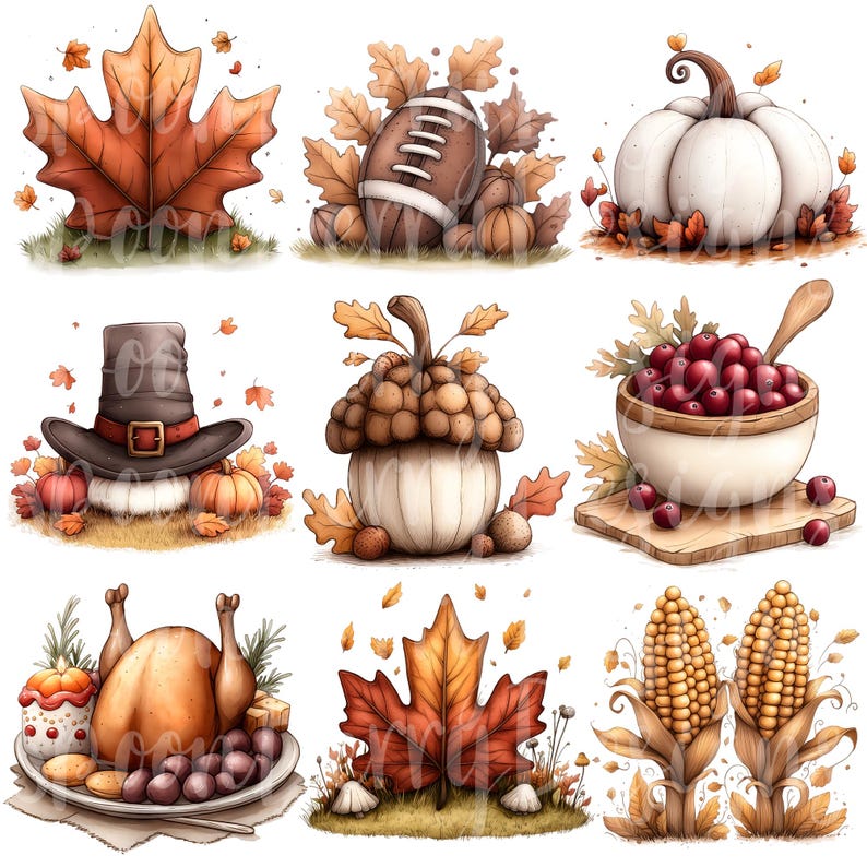 Thanksgiving Clipart, Set of 40 PNG Bundle, 300 DPI Clip Art ...