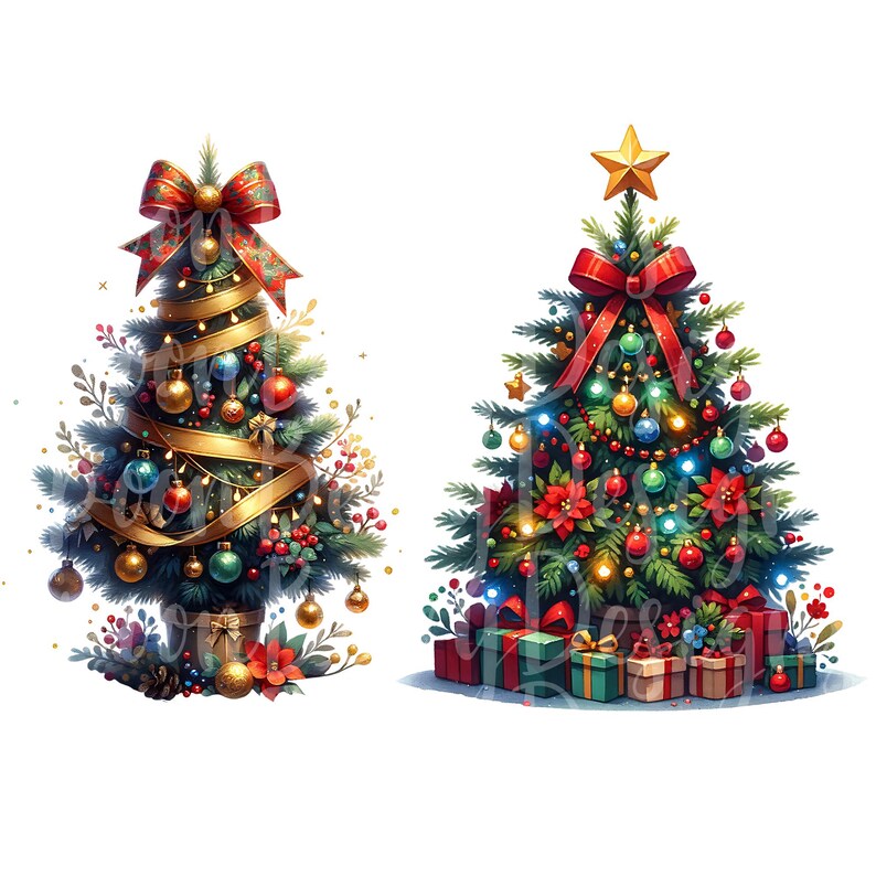 Christmas Tree Clipart, Set of 10 PNG Bundle, 300 DPI Watercolor Clip ...