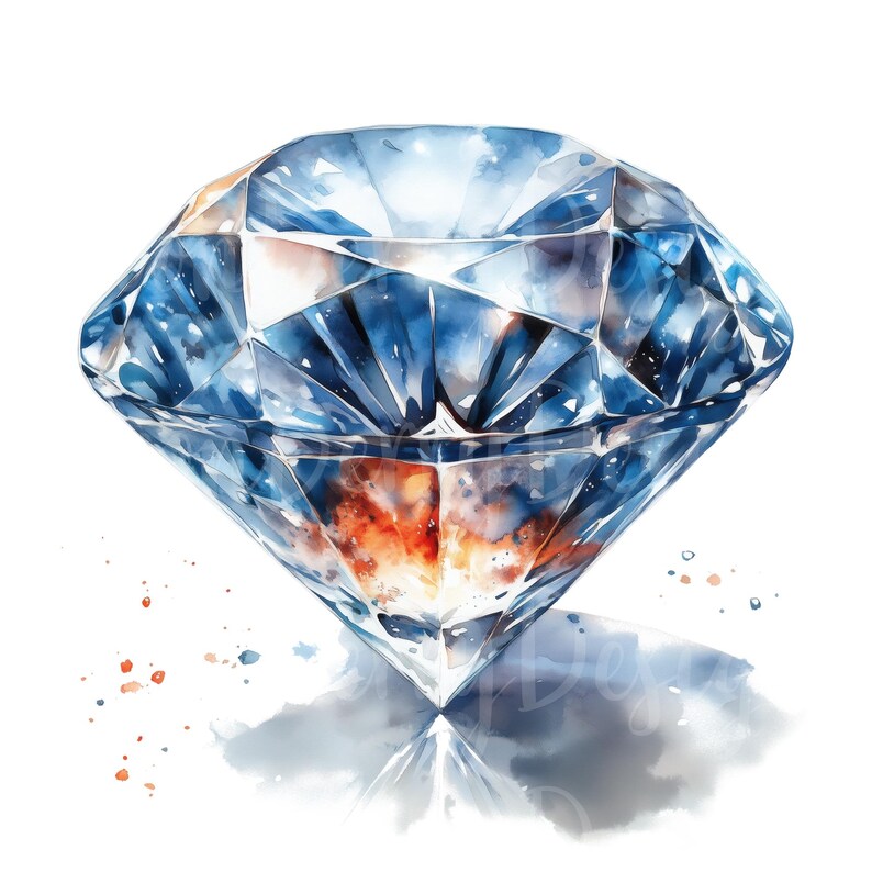 Diamond Clipart Set, Watercolor Crystal Gemstone, 13 PNG Bundle ...