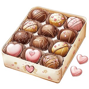 Box of Chocolates Clipart, Set of 10 PNG Bundle, 300 DPI Clip Art, Pink ...