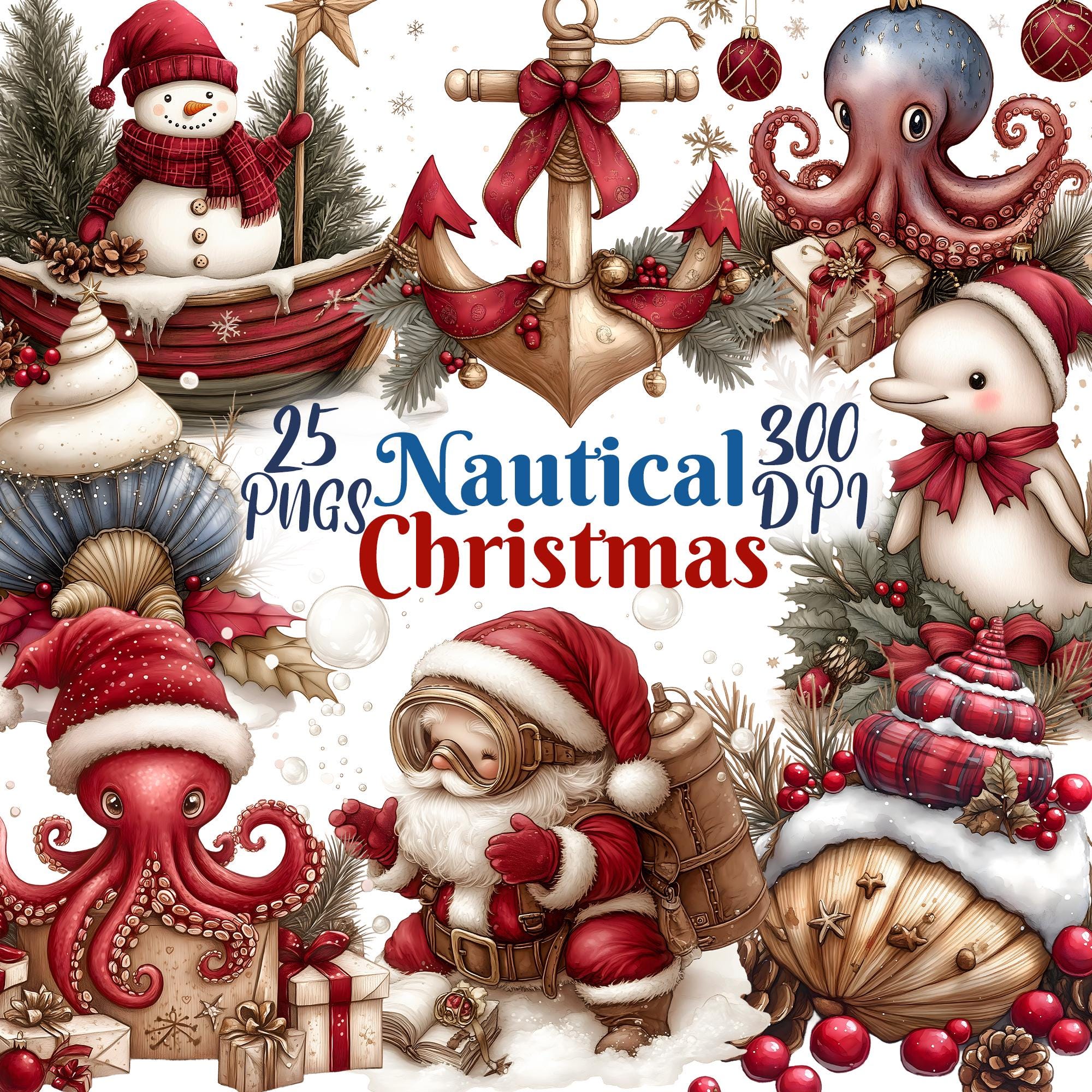 Nautical Christmas Clip Art Beach Christmas Clipart: Coastal Holiday