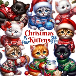 Christmas Kittens Clipart, Set of 15 PNG Bundle, 300 DPI Clip Art ...