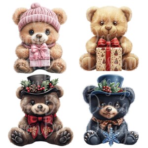 Christmas Teddy Bear Clipart, Set of 16 PNG Bundle, 300 DPI Clip Art ...