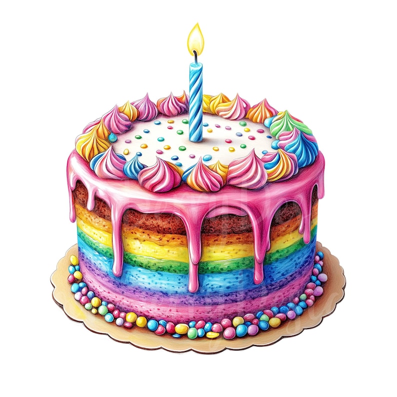Rainbow Cake Clipart, Set of 16 PNG Bundle, 300 DPI Clip Art, Colorful ...