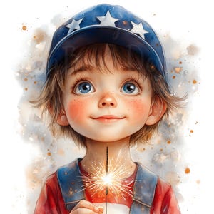 Patriotic Kids Clip Art, Set of 10 PNG Watercolor Clipart Bundle ...