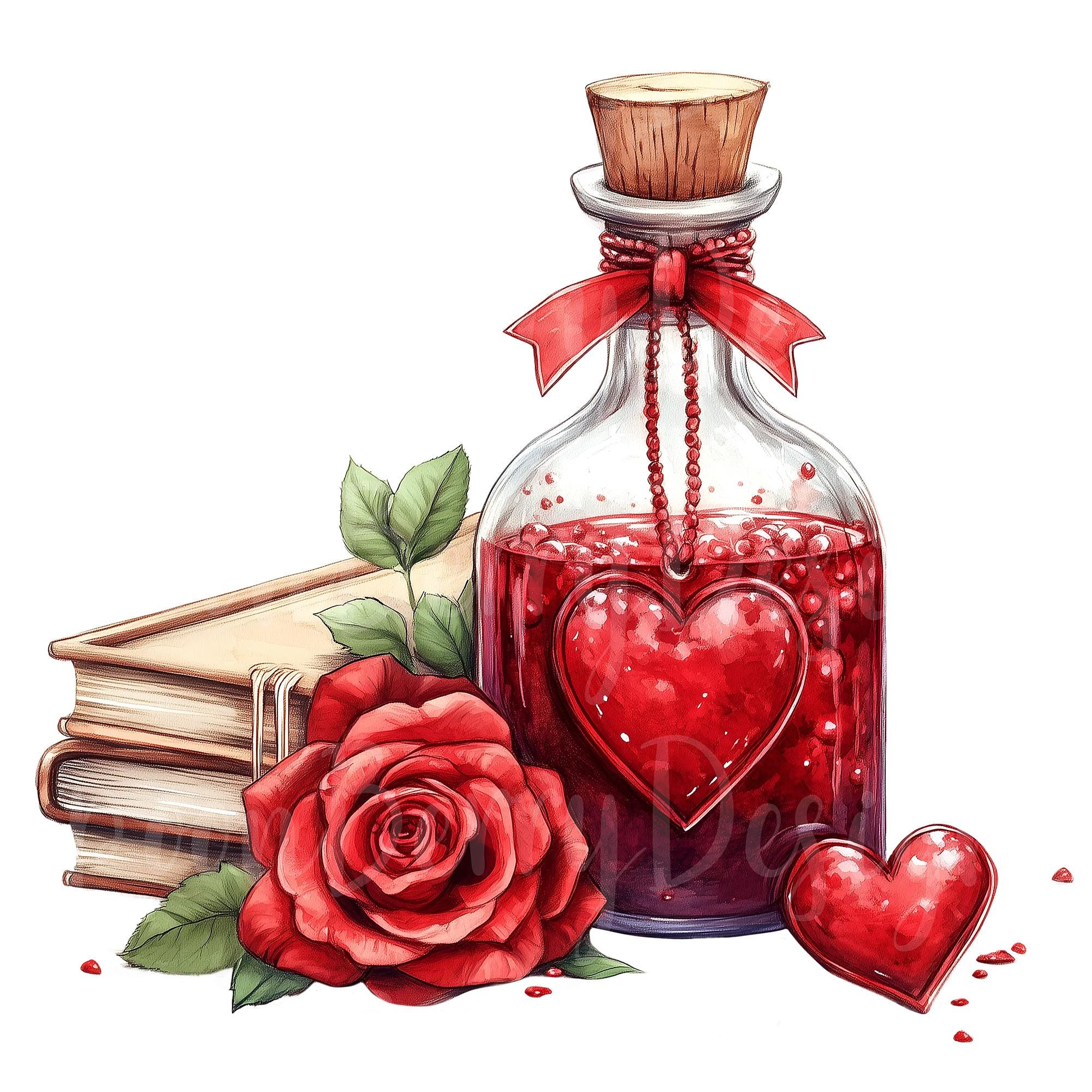 Love Potion Bottle Clipart, Set of 14 PNG Bundle, Watercolor Clip Art ...