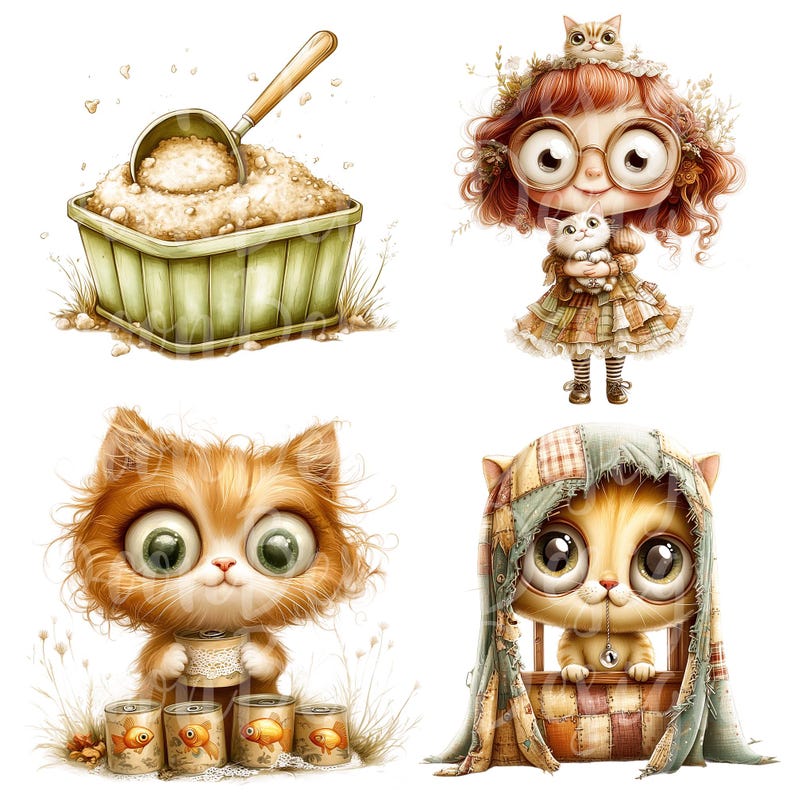 Crazy Cat Lady Clipart, Set of 16 PNG Bundle, 300 DPI Clip Art, Kitten ...