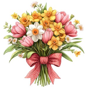Spring Flower Bouquet Clipart, Set of 15 PNG Bundle, 300 DPI Clip Art ...