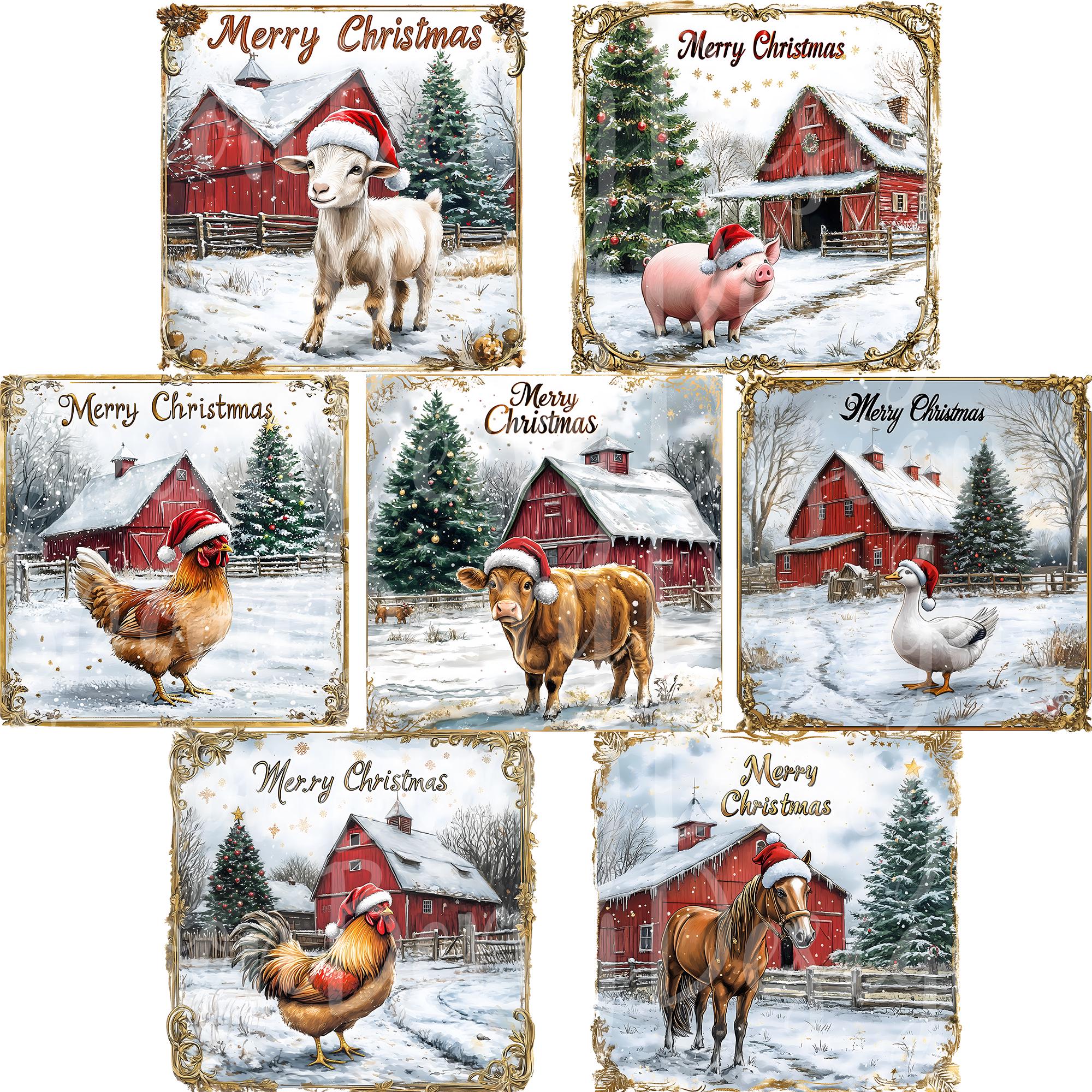 Christmas Cards Clipart, Set of 25 PNG Bundle, 300 DPI Clip Art, Winter ...