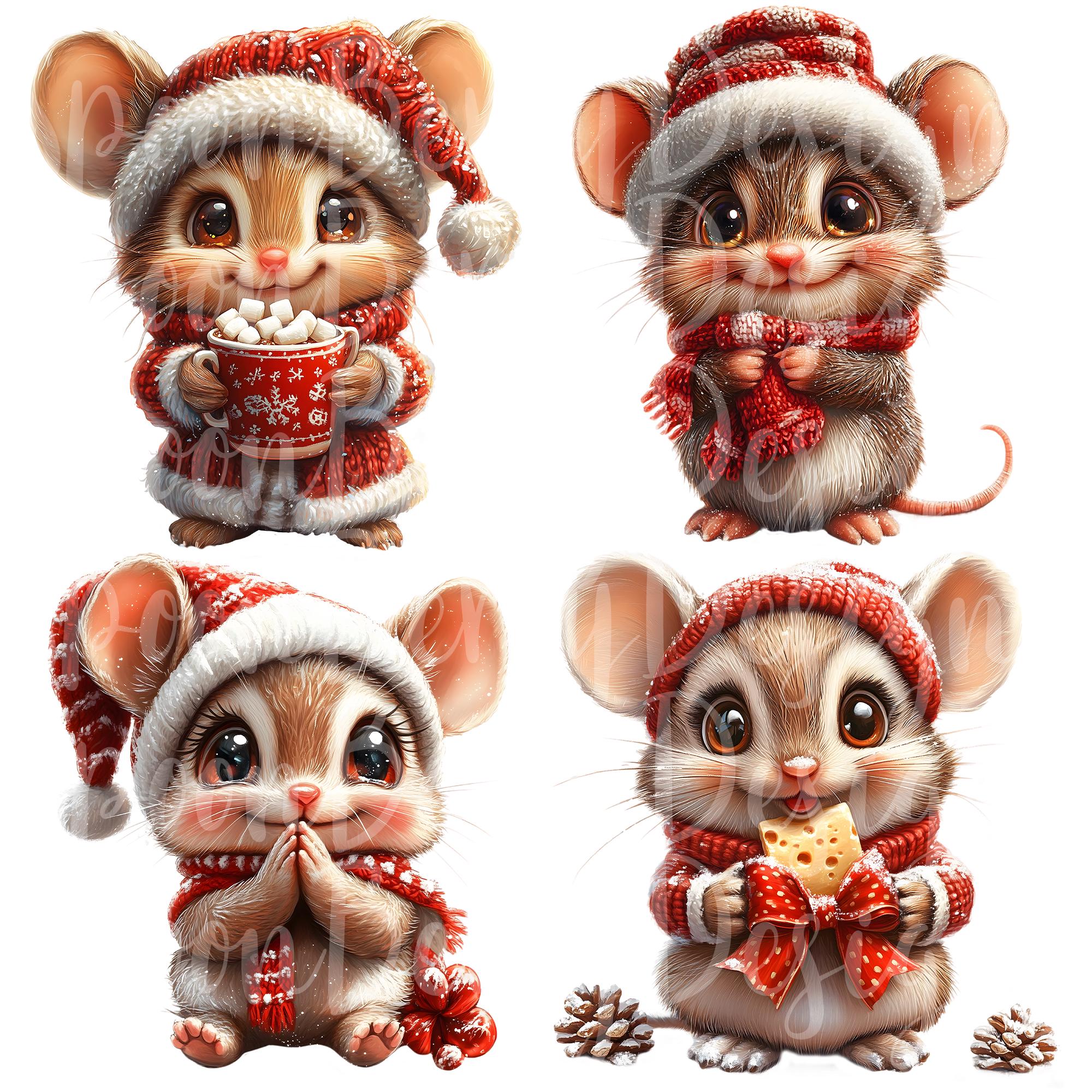 Christmas Mice Clipart, Set of 15 PNG Bundle, 300 DPI Clip Art ...