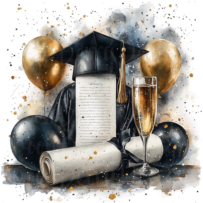 Graduation Clip Art, Set of 10 PNG Bundle 300 DPI Watercolor Clipart ...