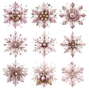 Pink Snowflakes Clipart, Set of 25 PNG Bundle, 300 DPI Clip Art, Winter ...