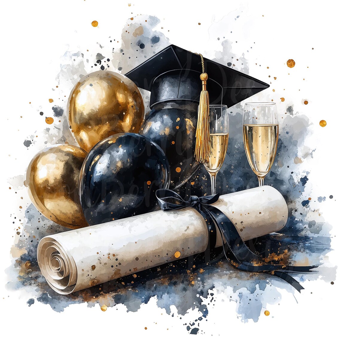 Graduation Clip Art, Set of 10 PNG Bundle 300 DPI Watercolor Clipart ...