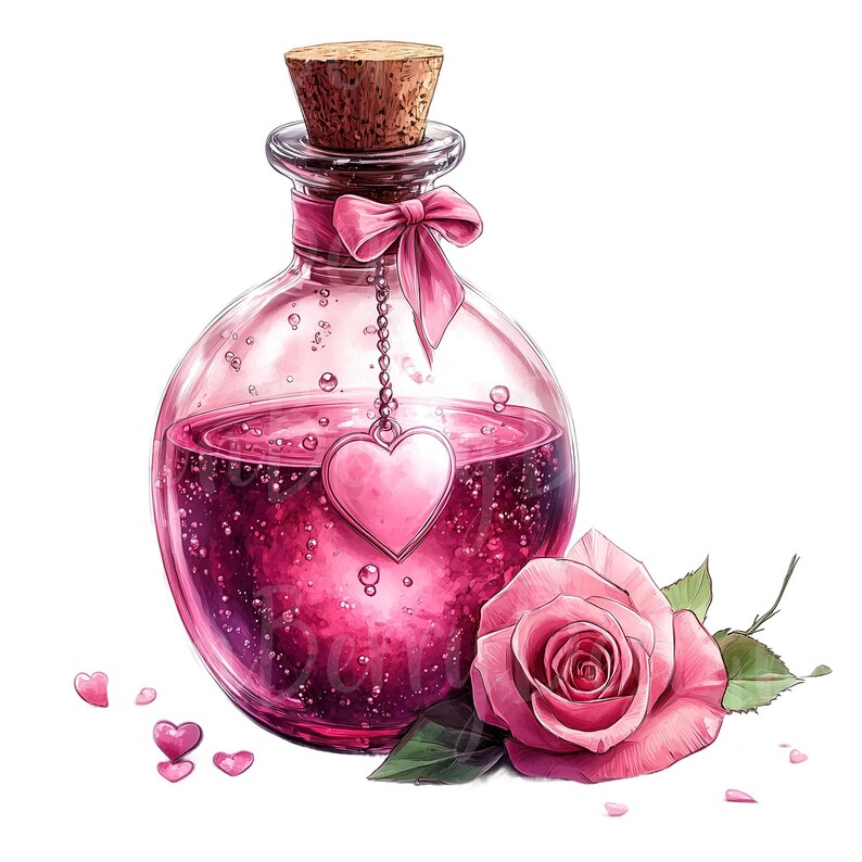 Love Potion Bottle Clipart, Set of 16 PNG Bundle, Watercolor Clip Art ...