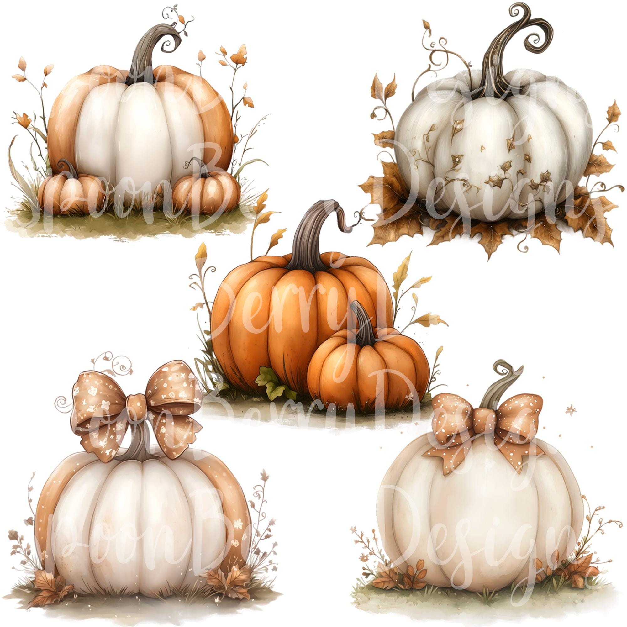 Pumpkin Clip Art, Set of 50 PNG Bundle, 300 DPI Clipart, Fall Harvest ...