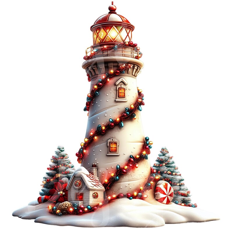 Christmas Lighthouses Clipart, Set of 13 PNG Bundle, 300 DPI Clip Art ...