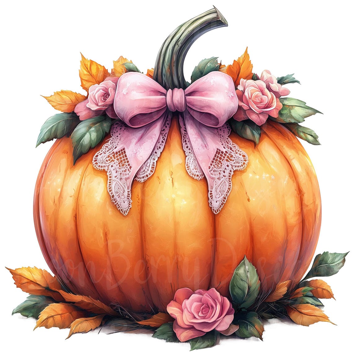 Pink Bow Pumpkin Clip Art, Set of 10 PNG Clipart Bundle, Watercolor ...