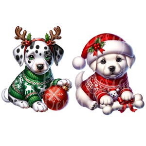 Christmas Puppies Clipart, Set of 10 PNG Bundle, 300 DPI Clip Art ...