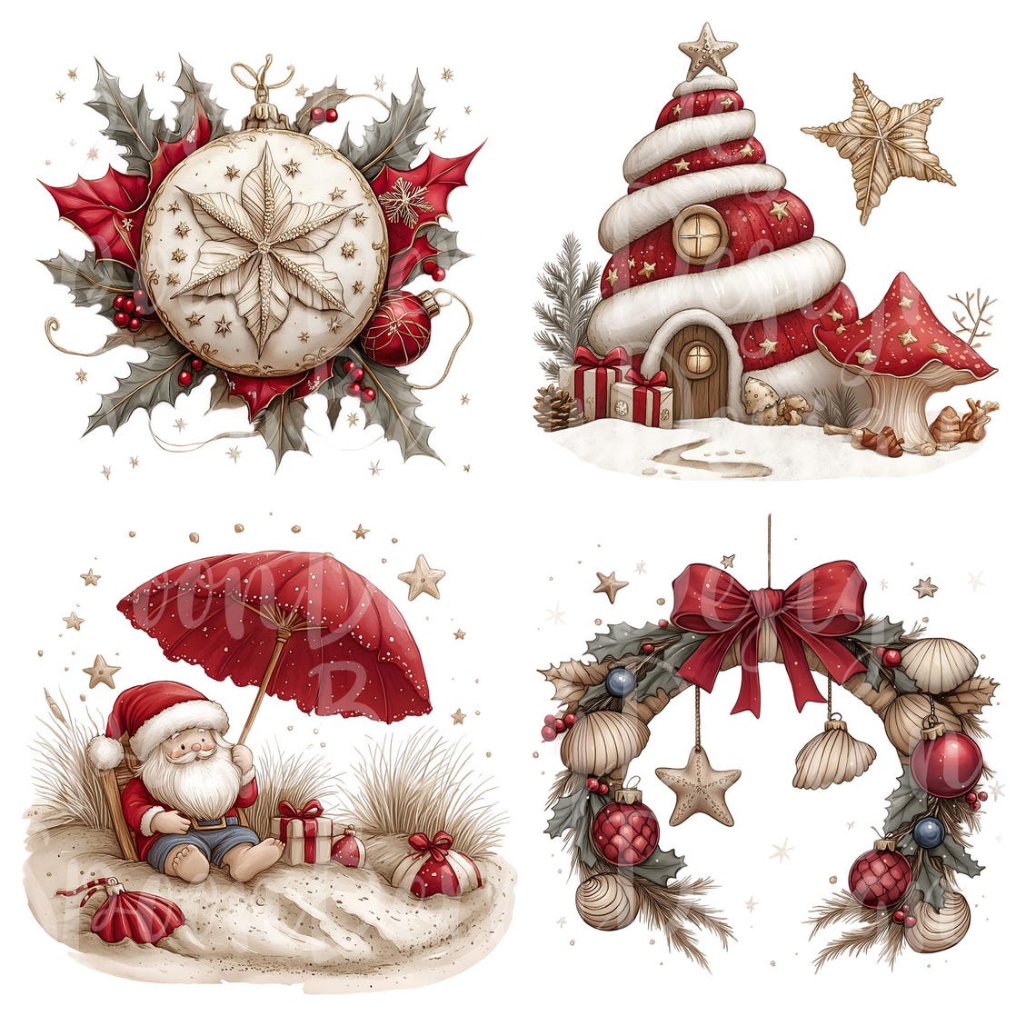 Beach Christmas Clipart, Set of 25 PNG Bundle 300 DPI Clip Art ...