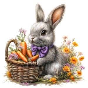 Easter Bunny Basket Clipart, Set of 25 PNG Bundle, 300 DPI Clip Art ...