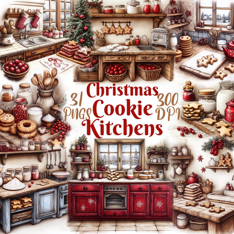 Christmas Kitchen Clipart, Set of 31 PNG Bundle, 300 DPI Clip Art ...
