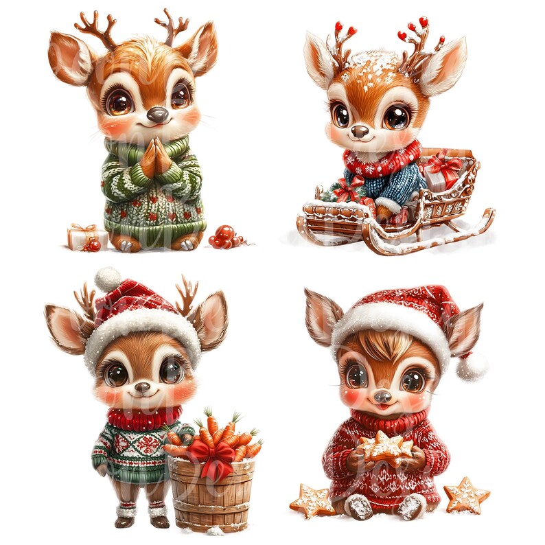 Reindeer Clipart, Set of 15 PNG Bundle, 300 DPI Clip Art, Winter ...