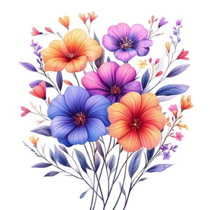 Flowers Clipart, Set of 10 PNG Bundle, 300 DPI Clip Art, Green Purple ...