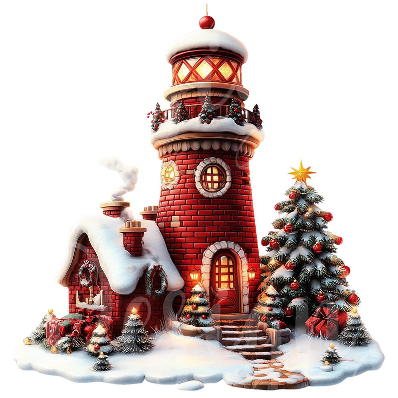 Christmas Lighthouses Clipart, Set of 13 PNG Bundle, 300 DPI Clip Art ...