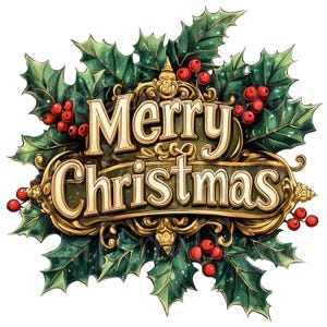 Merry Christmas Clipart, Set of 12 PNG Bundle, 300 DPI Clip Art, Winter ...