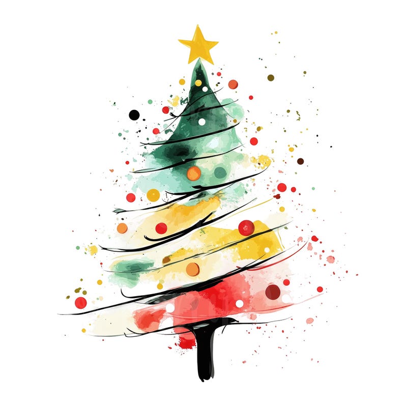 Colorful Christmas Tree Clipart, Set of 11 PNG Watercolor Clip Art ...