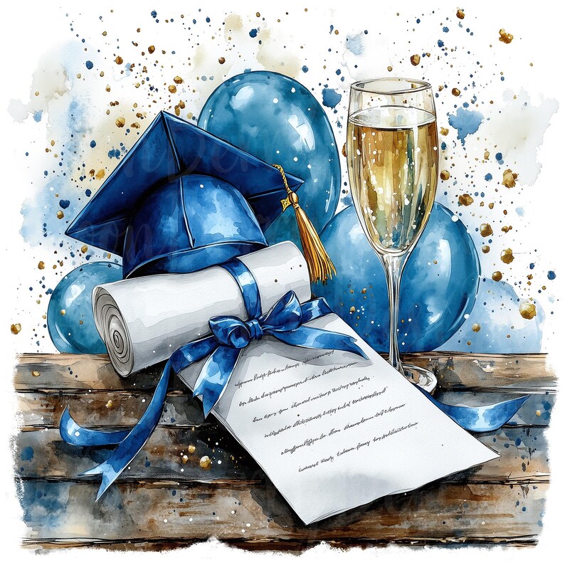 Graduation Clip Art, Set of 10 PNG Bundle, 300 DPI Watercolor Clipart ...