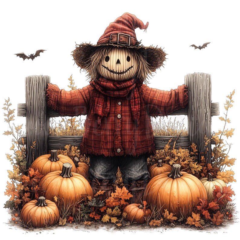 Scarecrow Clipart, Set of 10 PNG Watercolor Clip Art Bundle, Autumn ...