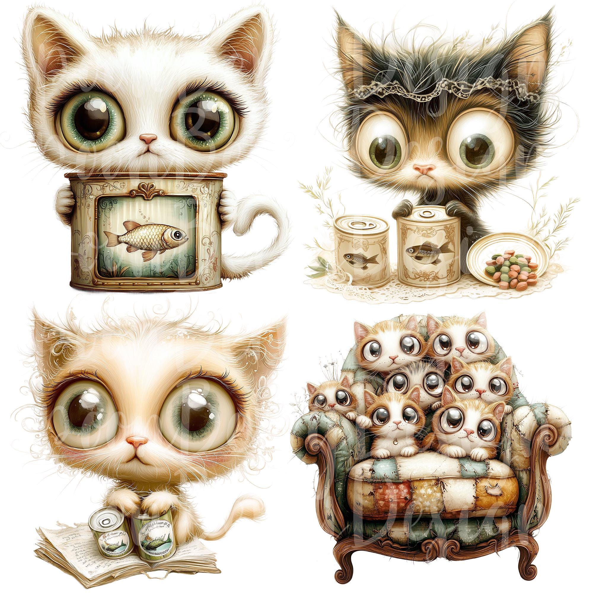Crazy Cat Lady Clipart, Set of 16 PNG Bundle, 300 DPI Clip Art, Kitten ...