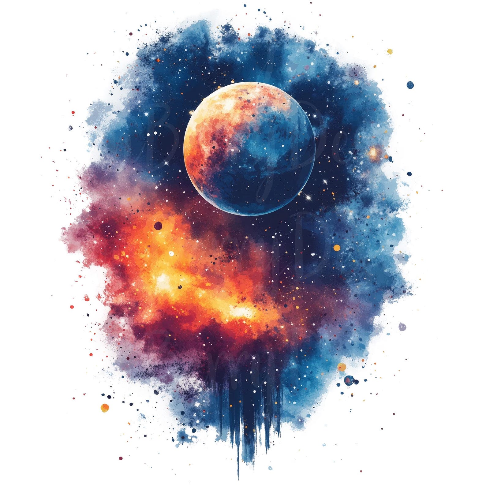 Outer Space Clipart, Set of 16 PNG Bundle, Colorful Watercolor Clip Art ...