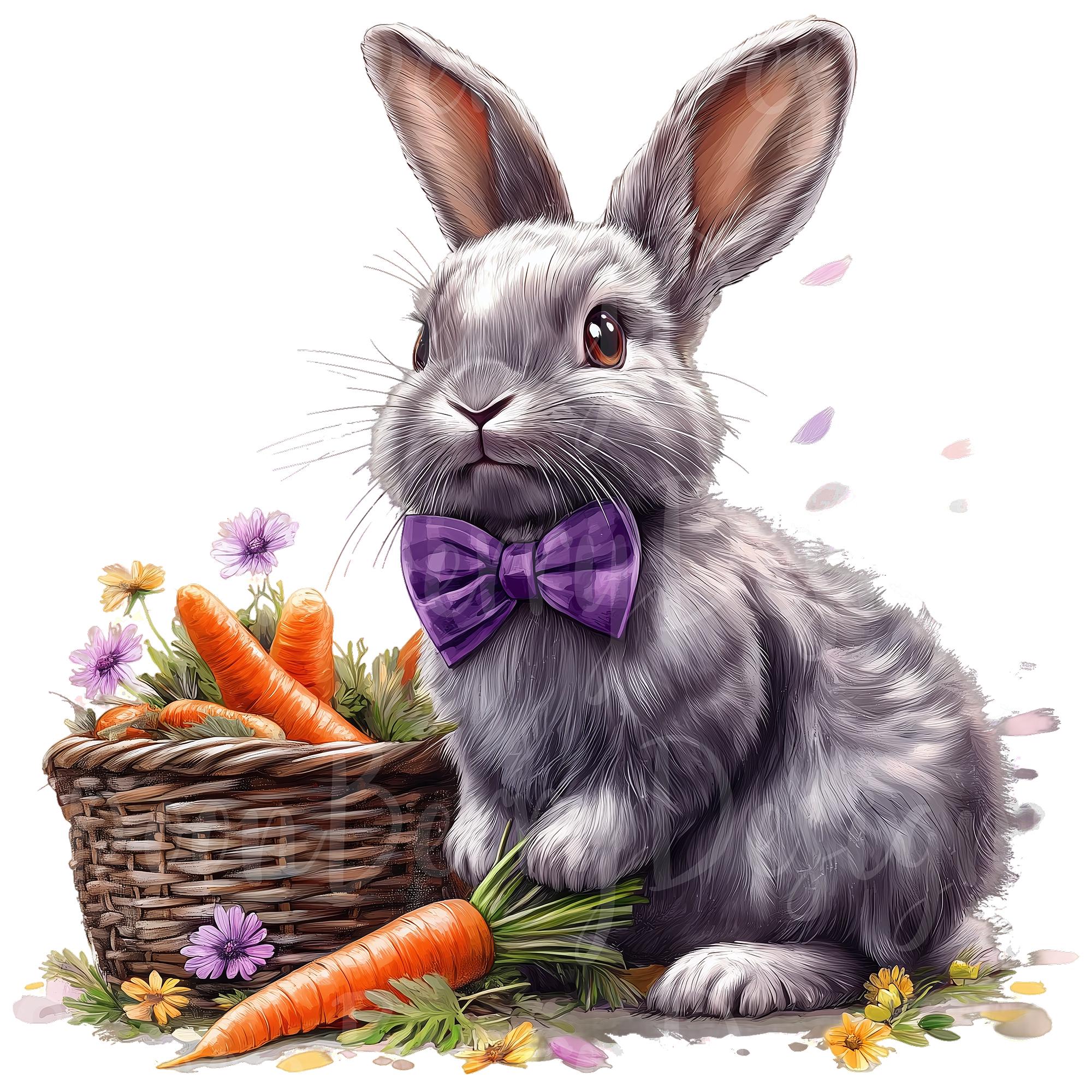 Easter Bunny Basket Clipart, Set of 25 PNG Bundle, 300 DPI Clip Art ...