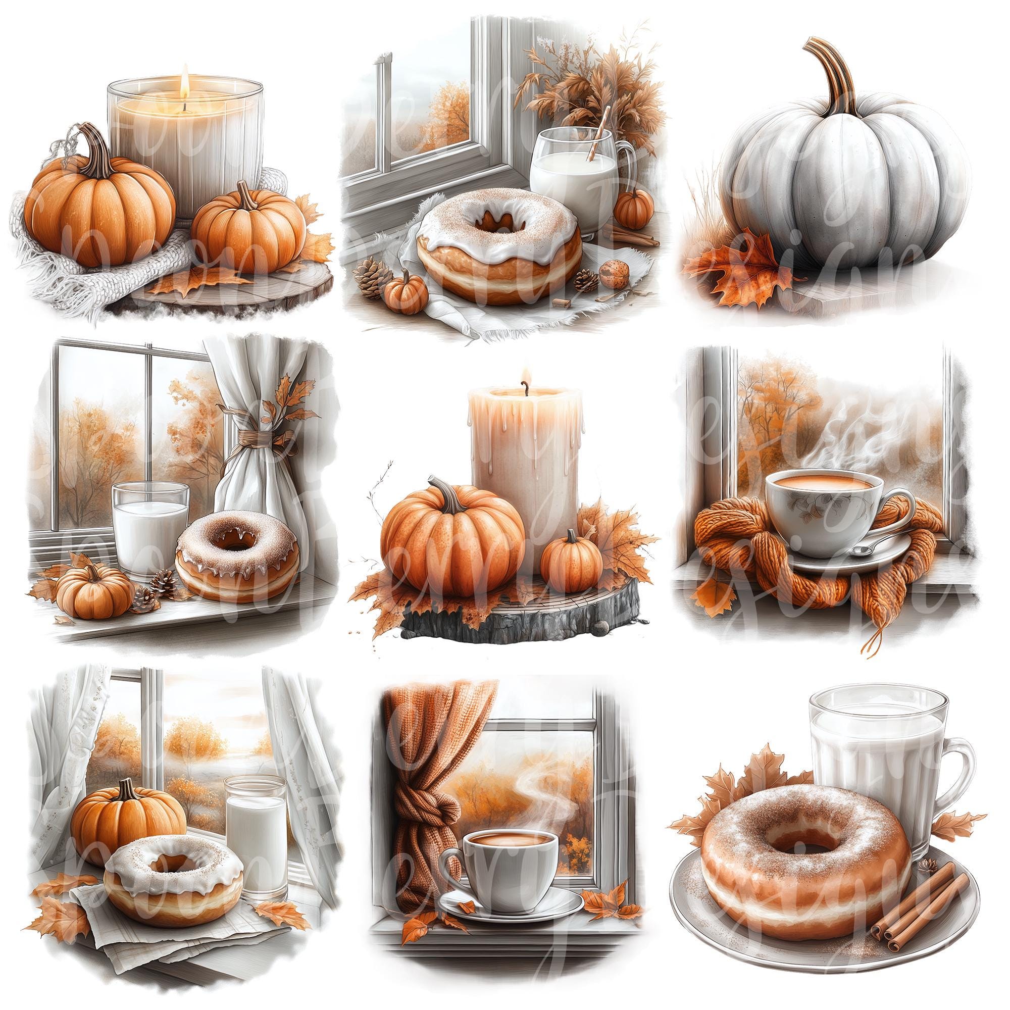 Cozy Fall Day at Home Clipart, Set of 43 PNG Bundle, 300 DPI Clip Art ...