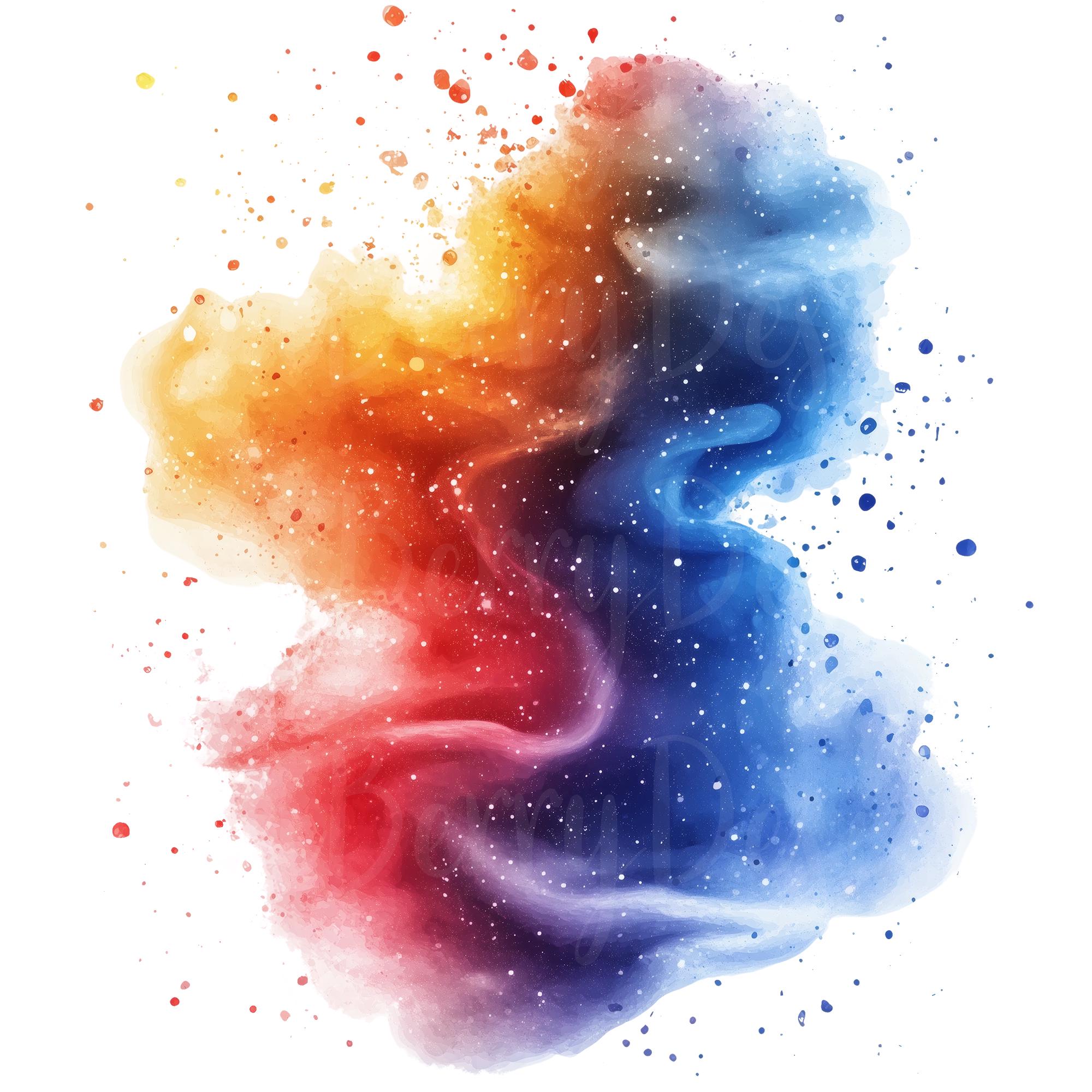 Colorful Space Clipart, Set of 11 PNG Bundle, Rainbow Watercolor Clip ...