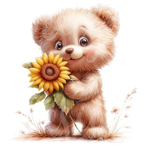 Teddy Bear Flowers Clipart, Set of 14 PNG Bundle, 300 DPI Clip Art ...