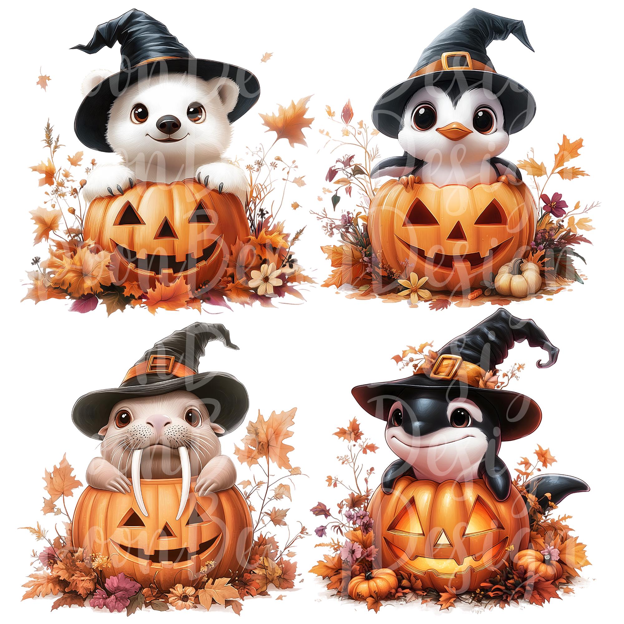 Polar Pumpkin Animals Clip Art, Set of 9 PNG Bundle 300 DPI Clipart ...
