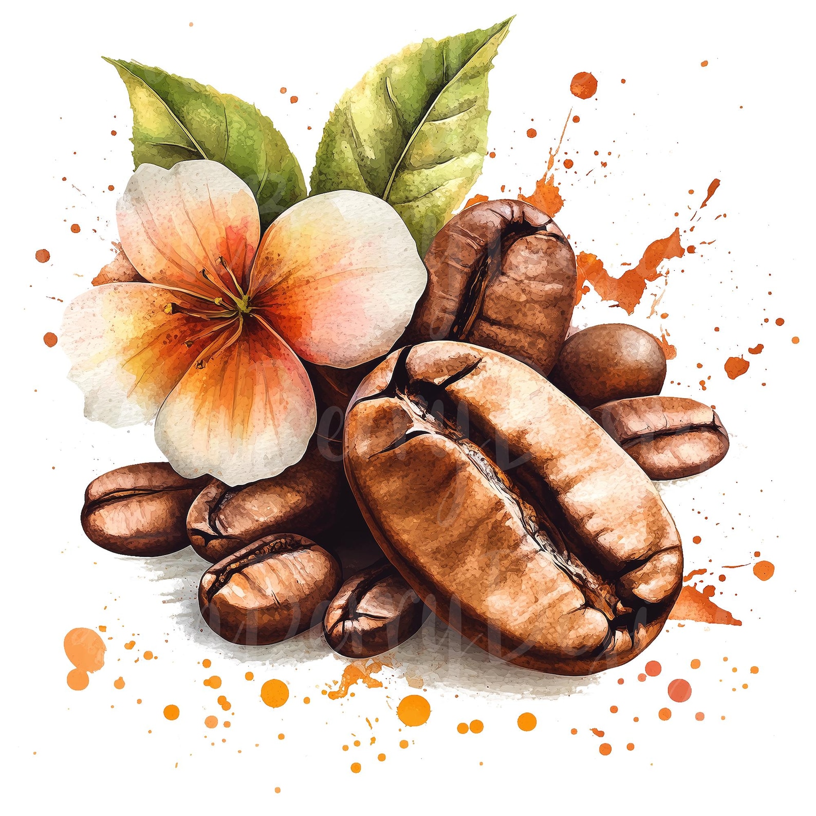 Coffee Bean Flowers Clipart, Set of 11 PNG Bundle, 300 DPI Clip Art ...