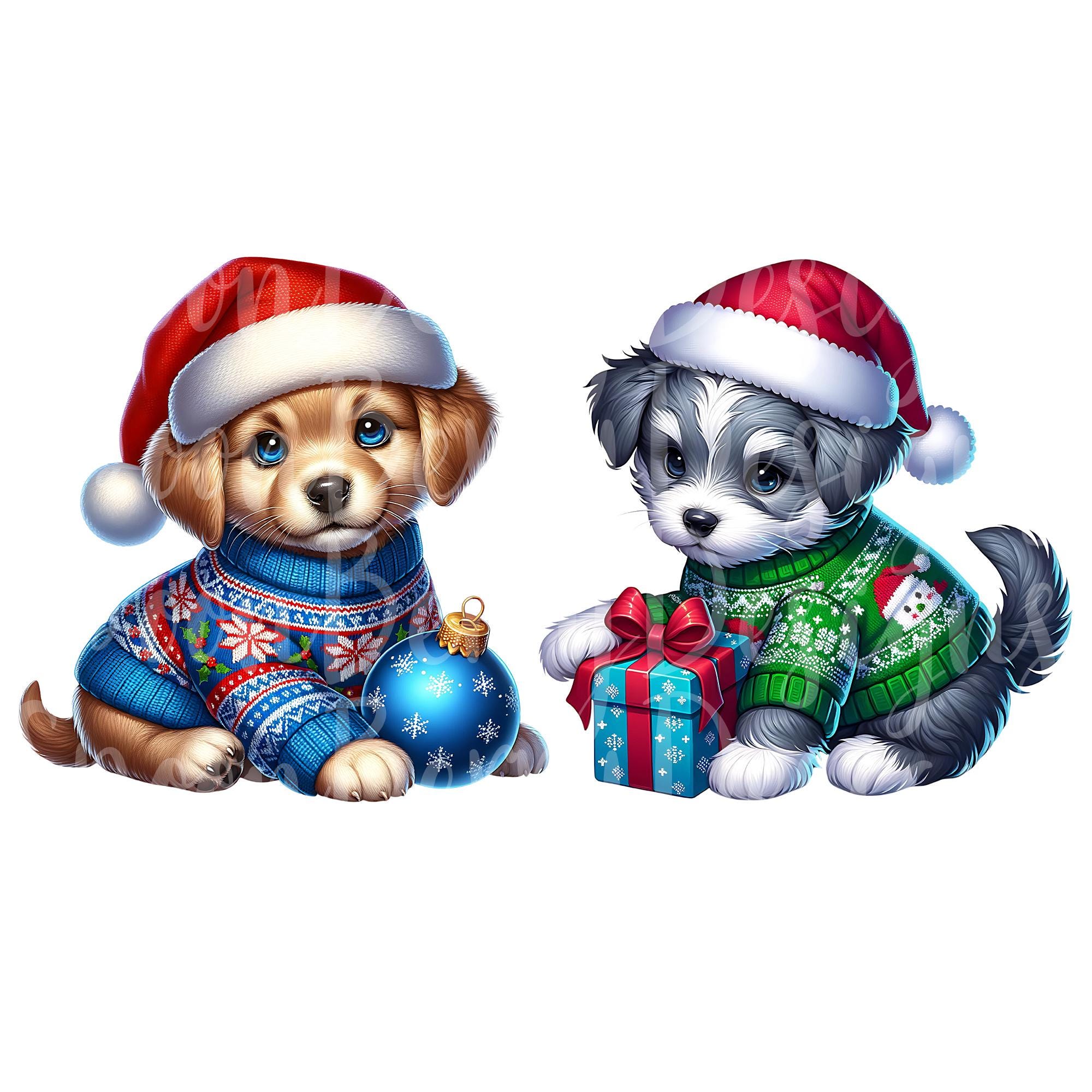 Christmas Puppies Clipart, Set of 10 PNG Bundle, 300 DPI Clip Art ...