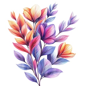 Flowers Clipart, Set of 10 PNG Bundle, 300 DPI Clip Art, Green Purple ...