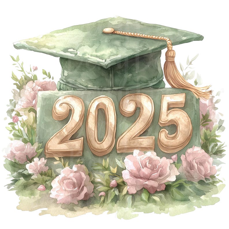 Graduation 2025 Clipart, Set of 10 PNG Bundle, 300 DPI Floral ...