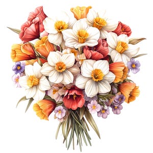 Spring Flower Bouquet Clipart, Set of 13 PNG Bundle, 300 DPI Clip Art ...