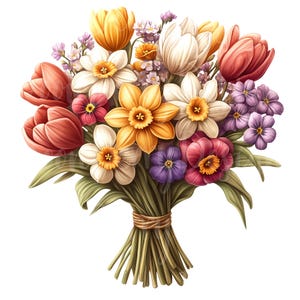 Spring Flower Bouquet Clipart, Set of 13 PNG Bundle, 300 DPI Clip Art ...