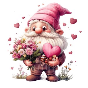 Valentines Day Gnome Clipart, Set of 13 PNG Bundle, 300 DPI Clip Art ...