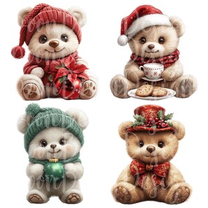 Christmas Teddy Bear Clipart, Set of 16 PNG Bundle, 300 DPI Clip Art ...