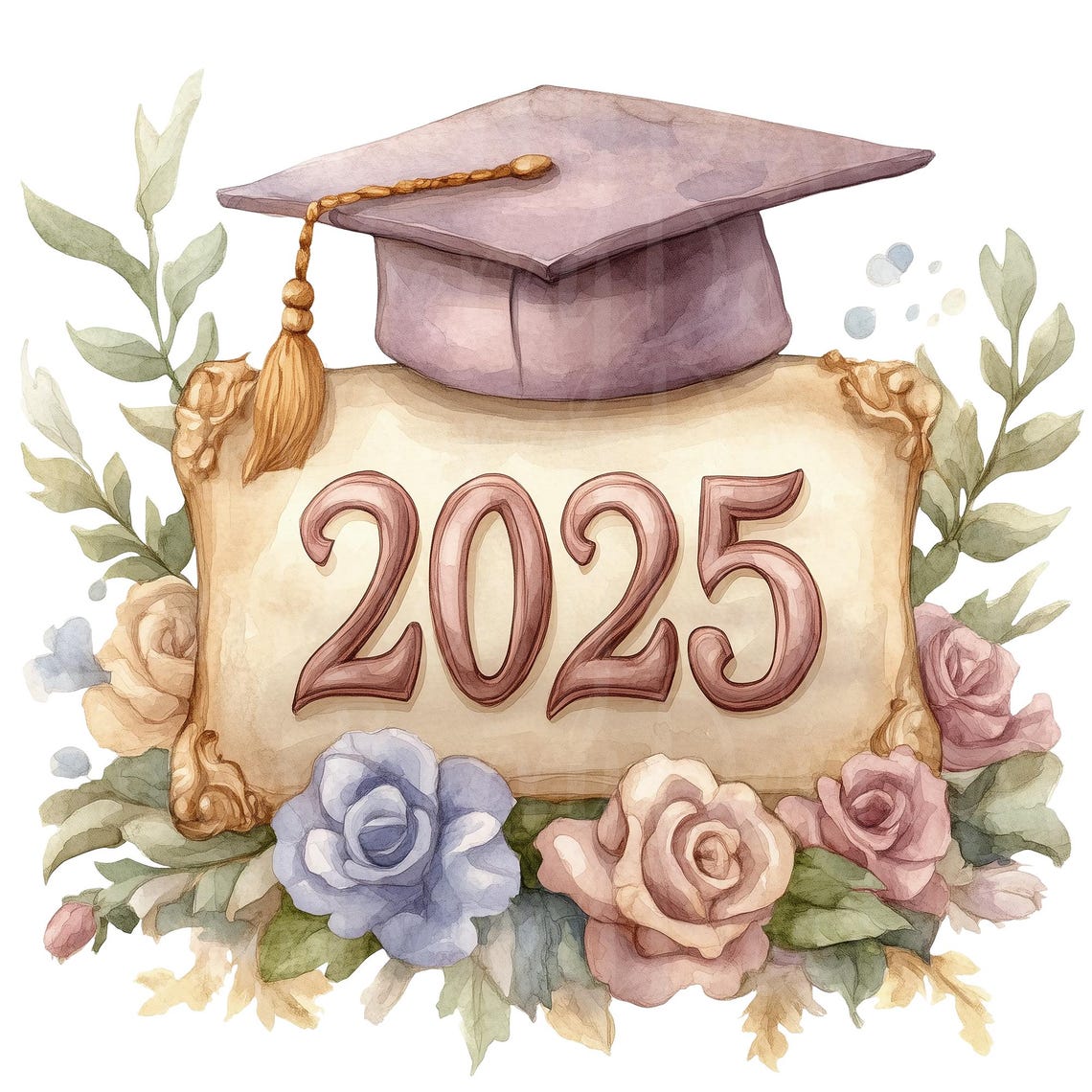 Graduation 2025 Clipart, Set of 10 PNG Bundle, 300 DPI Floral ...