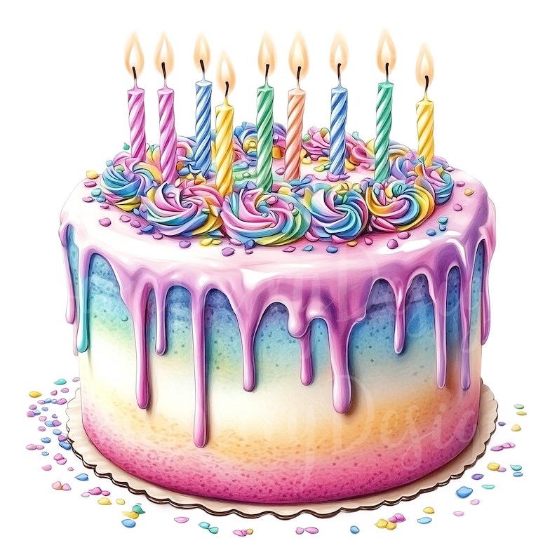 Rainbow Cake Clipart, Set of 16 PNG Bundle, 300 DPI Clip Art, Colorful ...