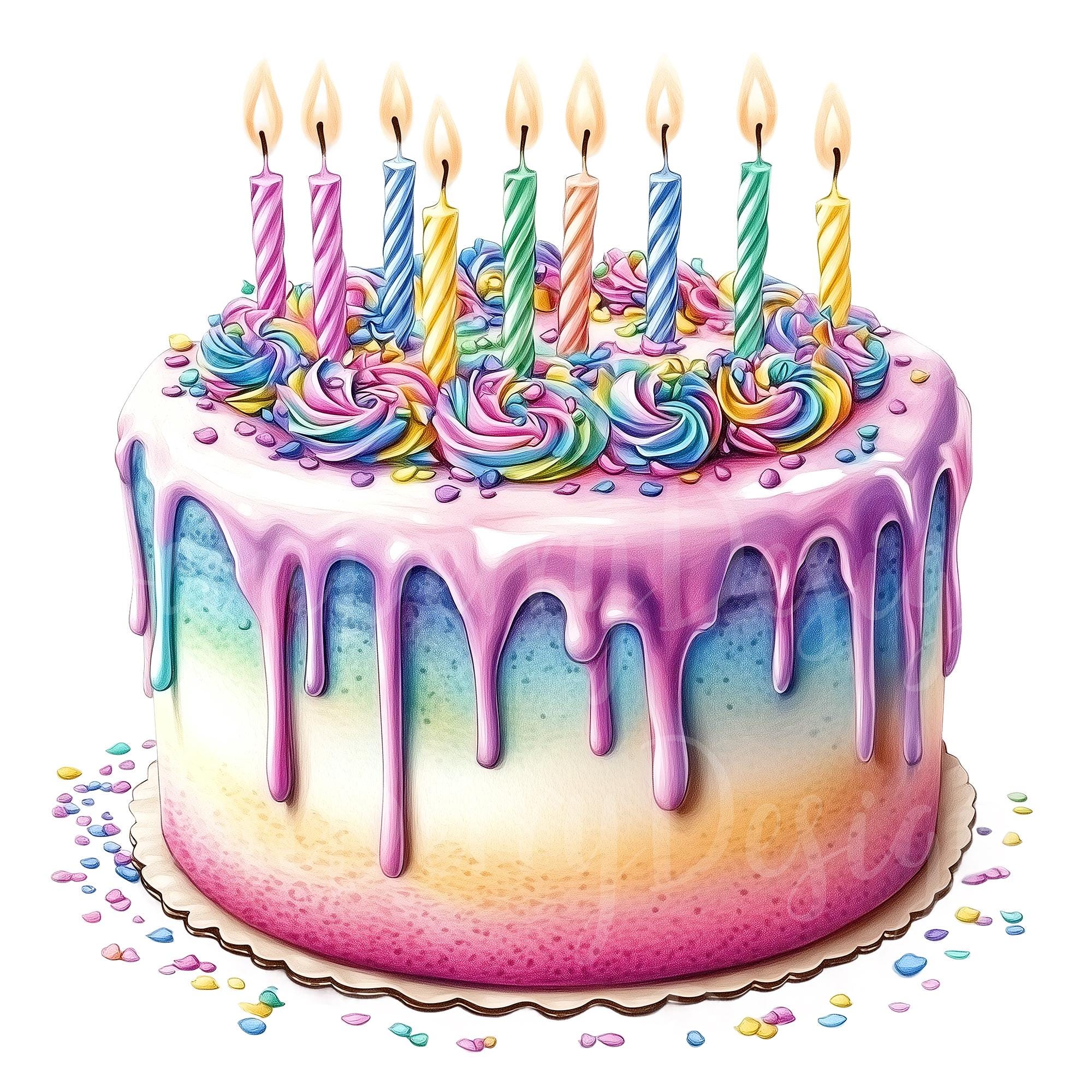 Rainbow Cake Clipart, Set of 16 PNG Bundle, 300 DPI Clip Art, Colorful ...